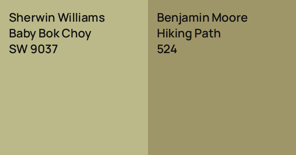 Sherwin Williams Baby Bok Choy vs. Benjamin Moore Hiking Path comparison