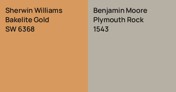 Sherwin Williams Bakelite Gold vs. Benjamin Moore Plymouth Rock comparison