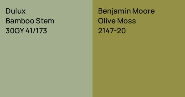 Dulux Bamboo Stem vs. Benjamin Moore Olive Moss comparison