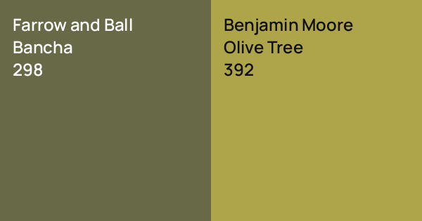 Farrow and Ball Bancha vs. Benjamin Moore Olive Tree comparison