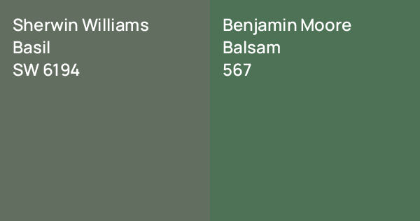 Sherwin Williams Basil vs. Benjamin Moore Balsam comparison