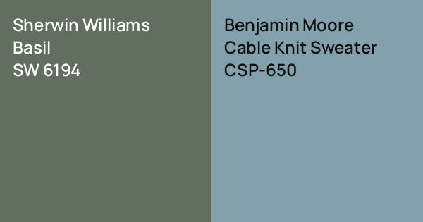 Sherwin Williams Basil vs. Benjamin Moore Cable Knit Sweater comparison