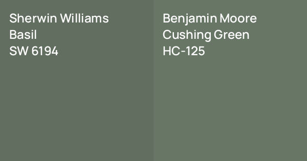 Sherwin Williams Basil vs. Benjamin Moore Cushing Green comparison