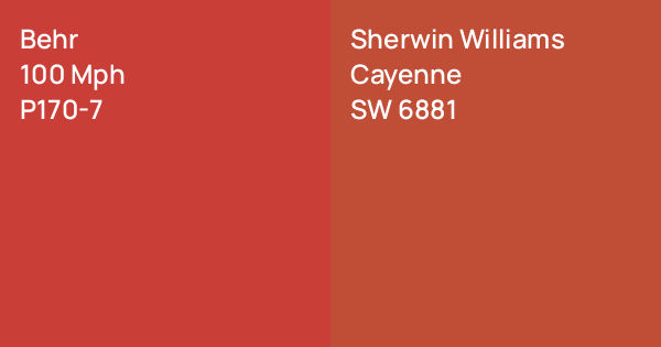 Behr 100 Mph vs. Sherwin Williams Cayenne comparison
