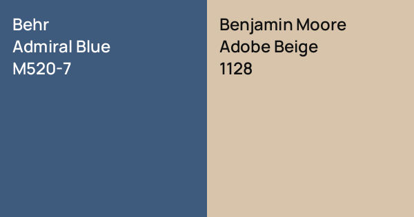 Behr Admiral Blue vs. Benjamin Moore Adobe Beige comparison