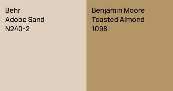 Behr Adobe Sand vs. Benjamin Moore Toasted Almond comparison