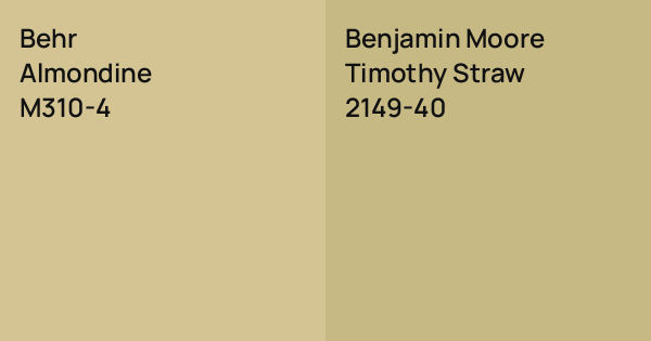 Behr Almondine vs. Benjamin Moore Timothy Straw comparison