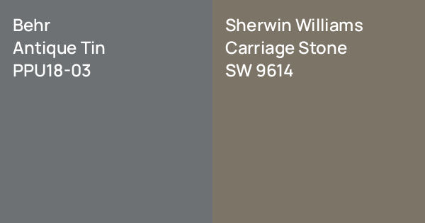 Behr Antique Tin vs. Sherwin Williams Carriage Stone comparison