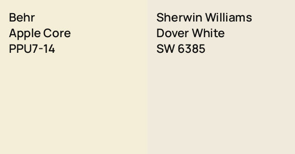 Behr Apple Core vs. Sherwin Williams Dover White comparison