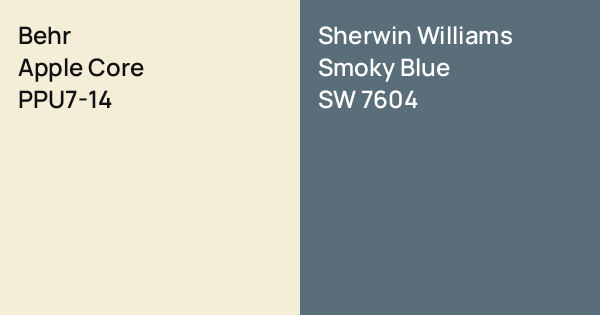 Behr Apple Core vs. Sherwin Williams Smoky Blue comparison