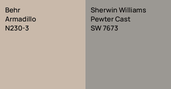 Behr Armadillo vs. Sherwin Williams Pewter Cast comparison