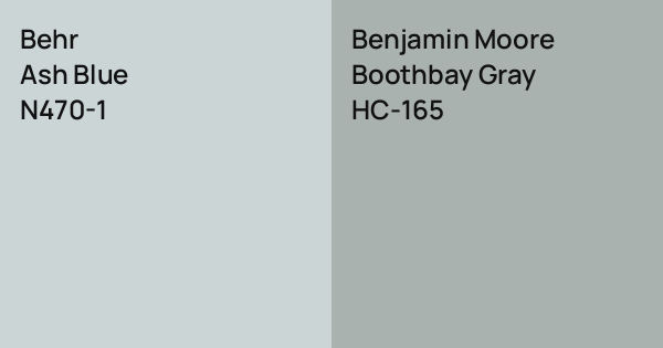 Behr Ash Blue vs. Benjamin Moore Boothbay Gray comparison
