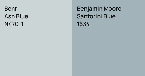 Behr Ash Blue vs. Benjamin Moore Santorini Blue comparison