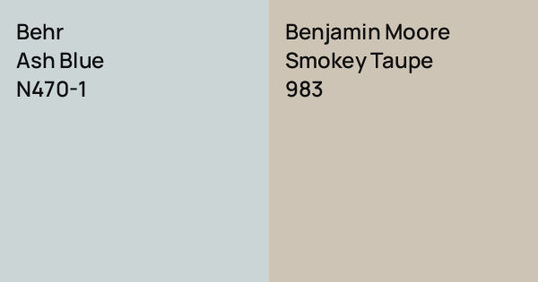 Behr Ash Blue vs. Benjamin Moore Smokey Taupe comparison