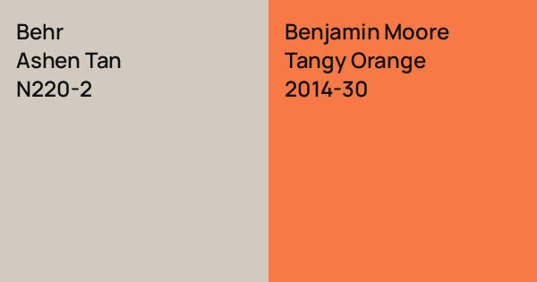 Behr Ashen Tan vs. Benjamin Moore Tangy Orange comparison