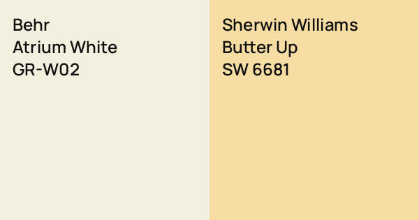 Behr Atrium White vs. Sherwin Williams Butter Up comparison