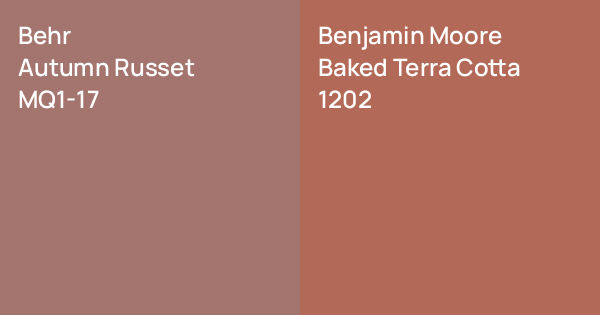 Behr Autumn Russet vs. Benjamin Moore Baked Terra Cotta comparison