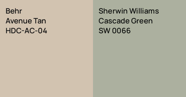 Behr Avenue Tan vs. Sherwin Williams Cascade Green comparison