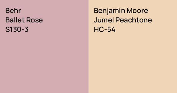 Behr Ballet Rose vs. Benjamin Moore Jumel Peachtone comparison