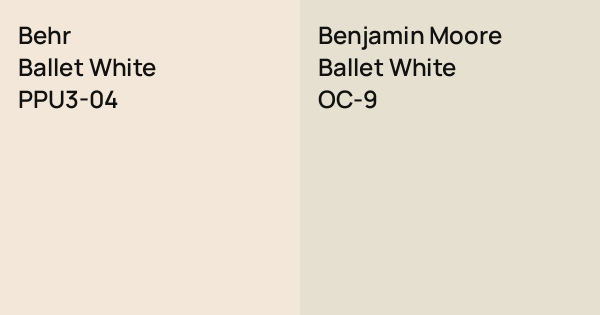 Behr Ballet White vs. Benjamin Moore Ballet White comparison