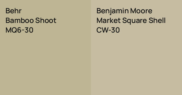 Behr Bamboo Shoot vs. Benjamin Moore Market Square Shell comparison
