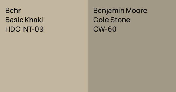 Behr Basic Khaki vs. Benjamin Moore Cole Stone comparison