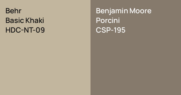Behr Basic Khaki vs. Benjamin Moore Porcini comparison