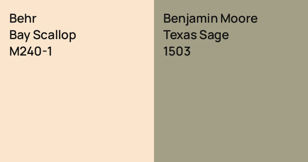 Behr Bay Scallop vs. Benjamin Moore Texas Sage comparison