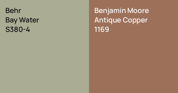 Behr Bay Water vs. Benjamin Moore Antique Copper comparison