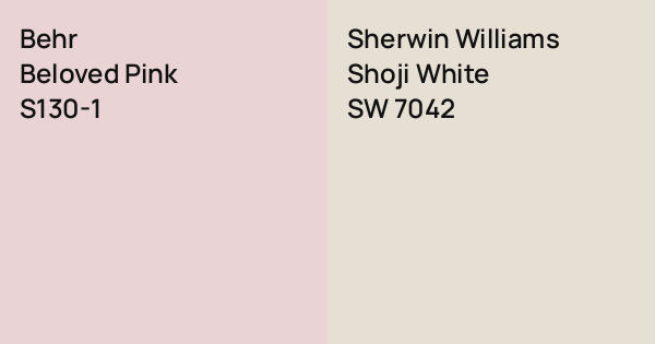 Behr Beloved Pink vs. Sherwin Williams Shoji White comparison