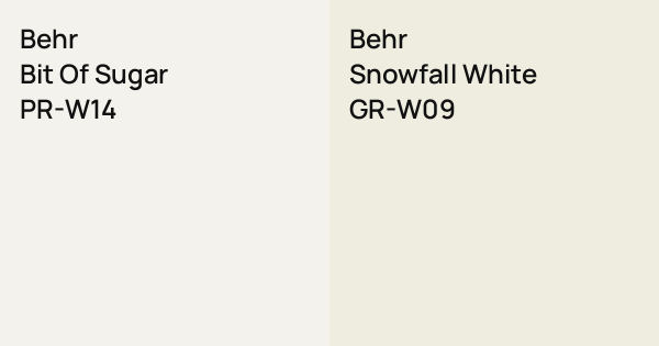 Behr Bit Of Sugar vs. Behr Snowfall White comparison