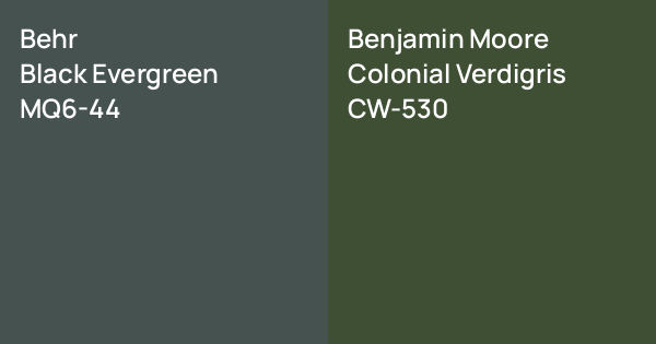 Behr Black Evergreen vs. Benjamin Moore Colonial Verdigris comparison
