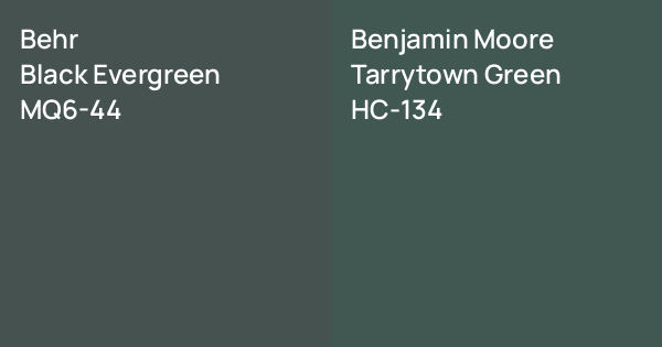 Behr Black Evergreen vs. Benjamin Moore Tarrytown Green comparison