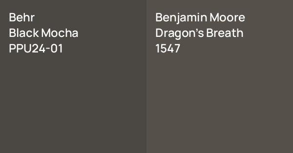 Behr Black Mocha vs. Benjamin Moore Dragon's Breath comparison