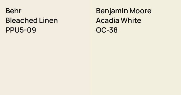 Behr Bleached Linen vs. Benjamin Moore Acadia White comparison