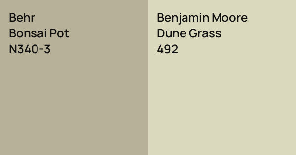 Behr Bonsai Pot vs. Benjamin Moore Dune Grass comparison