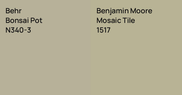 Behr Bonsai Pot vs. Benjamin Moore Mosaic Tile comparison
