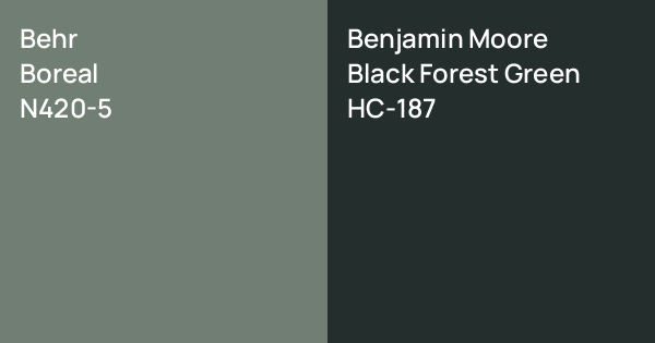 Behr Boreal vs. Benjamin Moore Black Forest Green comparison