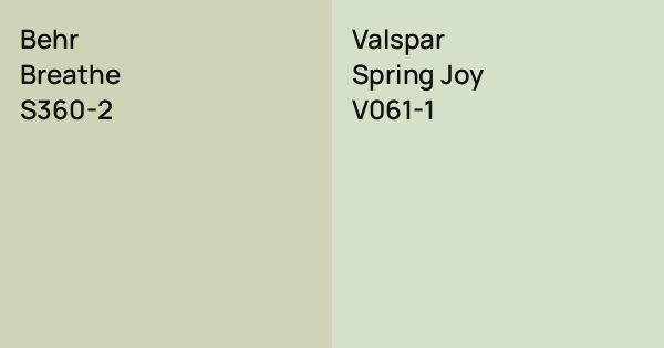 Behr Breathe vs. Valspar Spring Joy comparison