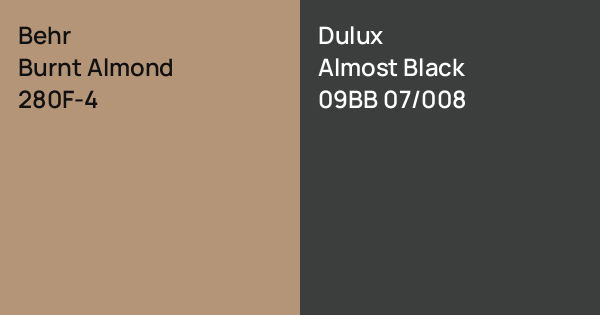 Behr Burnt Almond vs. Dulux Almost Black comparison