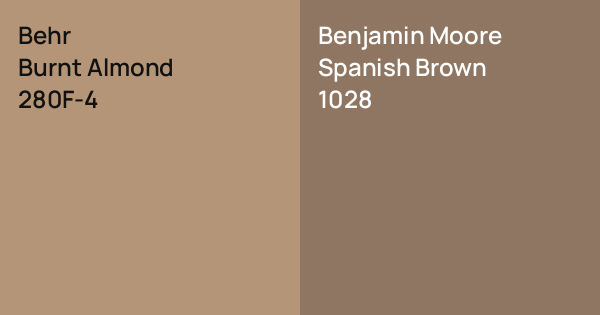 Behr Burnt Almond vs. Benjamin Moore Spanish Brown comparison