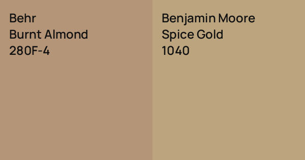 Behr Burnt Almond vs. Benjamin Moore Spice Gold comparison