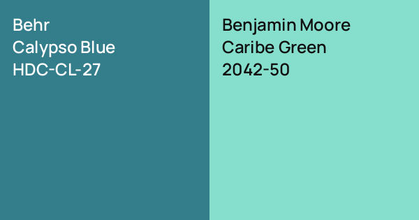 Behr Calypso Blue vs. Benjamin Moore Caribe Green comparison