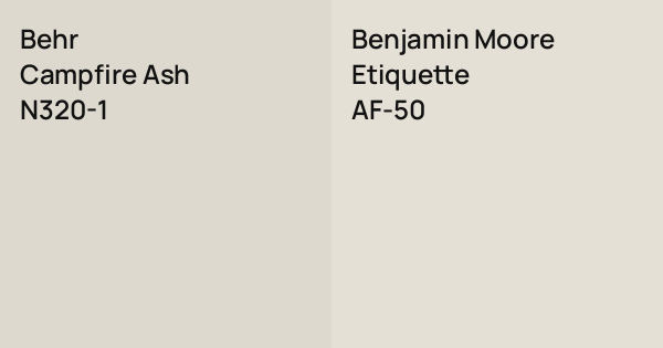 Behr Campfire Ash vs. Benjamin Moore Etiquette comparison