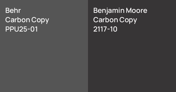 Behr Carbon Copy vs. Benjamin Moore Carbon Copy comparison