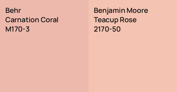 Behr Carnation Coral vs. Benjamin Moore Teacup Rose comparison