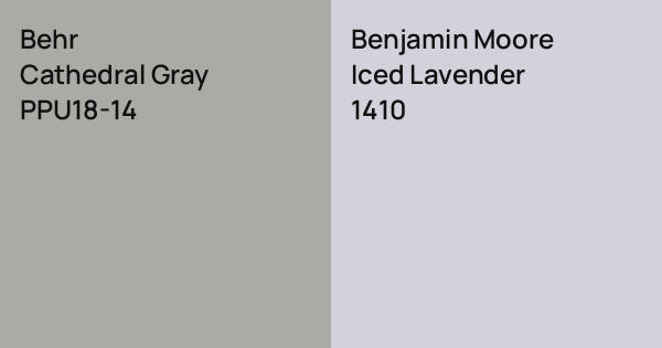 Behr Cathedral Gray vs. Benjamin Moore Iced Lavender comparison