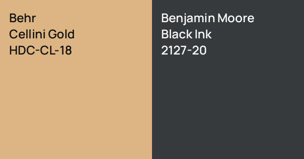 Behr Cellini Gold vs. Benjamin Moore Black Ink comparison