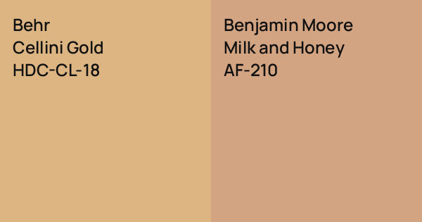 Behr Cellini Gold vs. Benjamin Moore Milk and Honey comparison