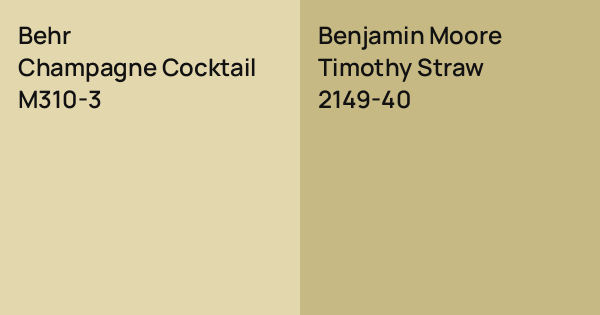 Behr Champagne Cocktail vs. Benjamin Moore Timothy Straw comparison